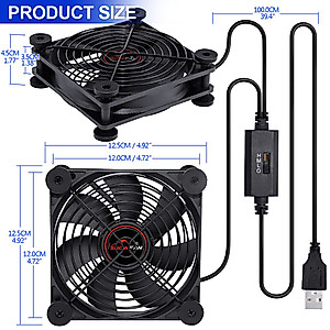 SNOWFAN Daul USB Computer Fan, 120mm Fan Silent Fan with Variable Speed Controller for Receiver DVR PlayStation Xbox Computer Cabinet Cooling (120mm, Black, 2)