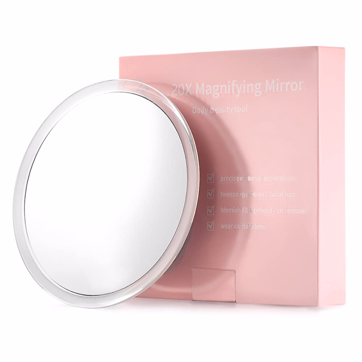 SANTOO 20X Magnifying Mirror with 3 Mounting Suction Cups Used for - Pluck Eyebrows - Tweezing - Blackhead Removal - See Details Clearly – Easy Mounting Makeup Mirror - 6 Inch Round