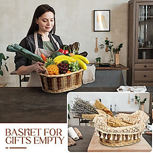 Maitys 2 Sets Basket for Gifts Empty Bulk Woven Wicker Empty Gift Baskets with Handles Clear Gift Bags Kraft Cards Pull Bows Gift Basket Kit Supplies to Fill for Wedding Birthday Party Gift Wrapping