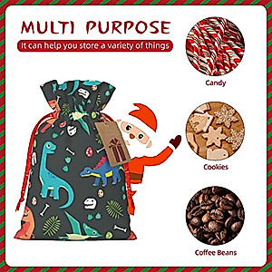 Cartoon Dinosaurchristmas Drawstring Gift Bag, Linen Drawstring Gift Bag, Reusable Drawstring Gift Bag, Used For Christmas, Birthday, Wedding Supplies