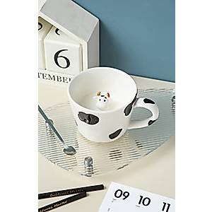 DIHOclub Cow Ceramic Cup Hidden 3D Animal Inside Mug,Cute Cartoon Handmade Figurine Mugs,Holiday and Birthday Gift for Coffee Milk Tea Lovers,12 OZ(White,Black)