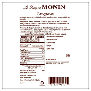 Monin - Pomegranate Syrup, Tart and Sweet, Great for Cocktails and Teas, Gluten-Free, Non-GMO (1 Liter)