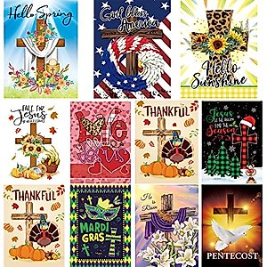 Set of 11 Jesus Seasonal Garden Flags,Double Sided 12 x 18 Inch Yard Flag Colorful Welcome small garden flags for outside, Christmas Spring Seasonal Flag for Outdoor Holiday Decorations