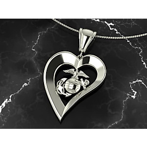 US Marine Corps Jewelry USMC Heart Pendant, Silver