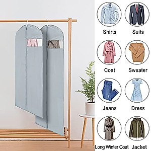 MecTo Garment Bags Set of 2, Dust-Proof Garment Bags for Hanging Clothes, Suit Bag for Storage and Travel with Clear Window, Breathable Dress Bags for Gowns Suits Coats (Grey, 23.3 x 65 Inch)