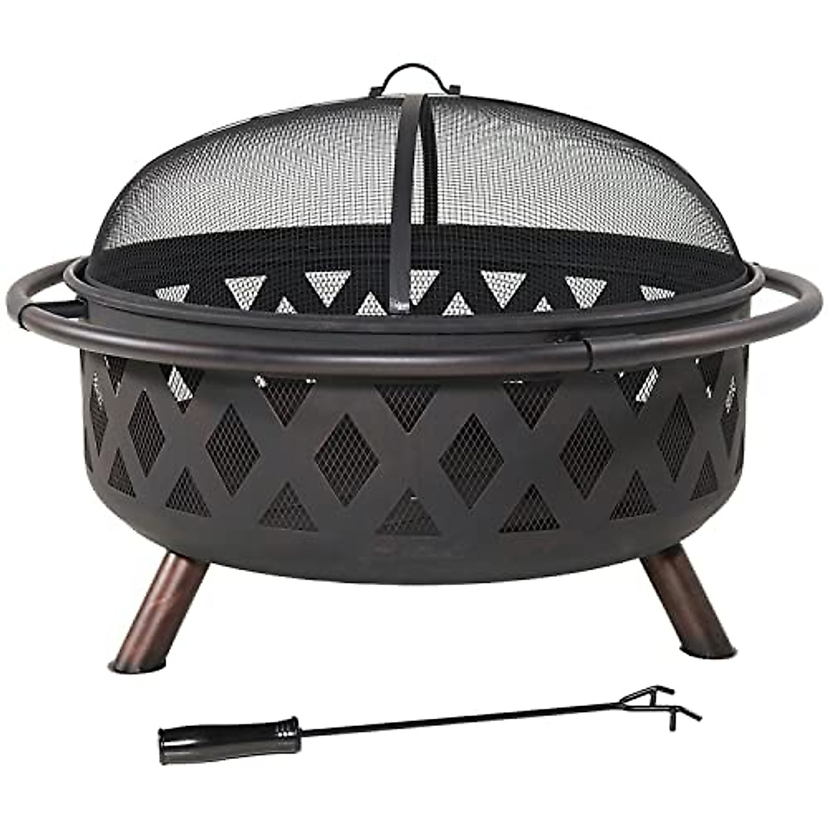 Sunnydaze Black Crossweave Heavy-Duty Steel Outdoor Fire Pit - Includes Spark Screen, Poker and Cover - 36-Inch Round
