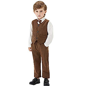 Toddler Boys Formal Suits Kids Classic Fit Dresswear Suit Vest Set Outfit(Brown, 90/18-24 Months)