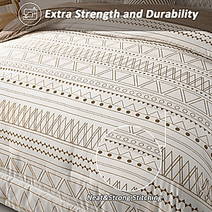 WONGS BEDDING 7 Pieces Brown Comforter Set Full Size,Boho Bed in a Bag Geometric Stripe Comforter Reversible Soft Microfiber Bedding Set with Pillowcases & Shams,Flat Sheet,Fitted Sheet