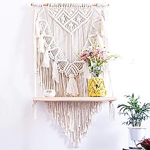 TENEWEE Boho Wall Hanging Shelf Macrame Plant Large Shelves for Bedroom Living room Apartment Decor 17" W x 31.5" L (Macrame shelf)