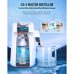 CO-Z 1.1 Gallon Water Distiller, 750W Countertop Home 4L Distilled Clean Water Maker Office Countertop Distiller Water Making Machine, Distill Distilling Water Purifier Distillers
