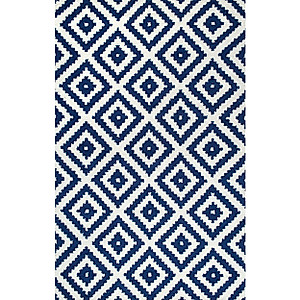 nuLOOM Kellee Hand Tufted Geometric Wool Area Rug, 5x8, Navy
