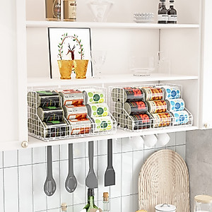 2 Pack-Stackable Can Rack Organizer for Pantry Storage, Can Dispensers with 4 Adjustable Dividers, 2-Tier Metal Wire Basket Beverage Pop Soda Rack for Kitchen Cabinet Pantry, White, Black