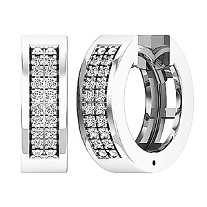 Dazzlingrock Collection Round White Diamond Double Row Unisex Hoop Earrings in 925 Sterling Silver