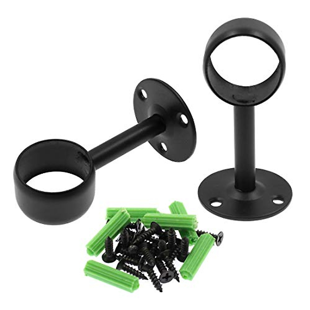 Seimneire 8pcs 1-1/4 Inch Shower Curtain Closet Rod Holder, Curtain Rod Ceiling-Mount Bracket Pipe Flange Socket Closet Pole End Supports Socket, Stainless Steel Flat Black