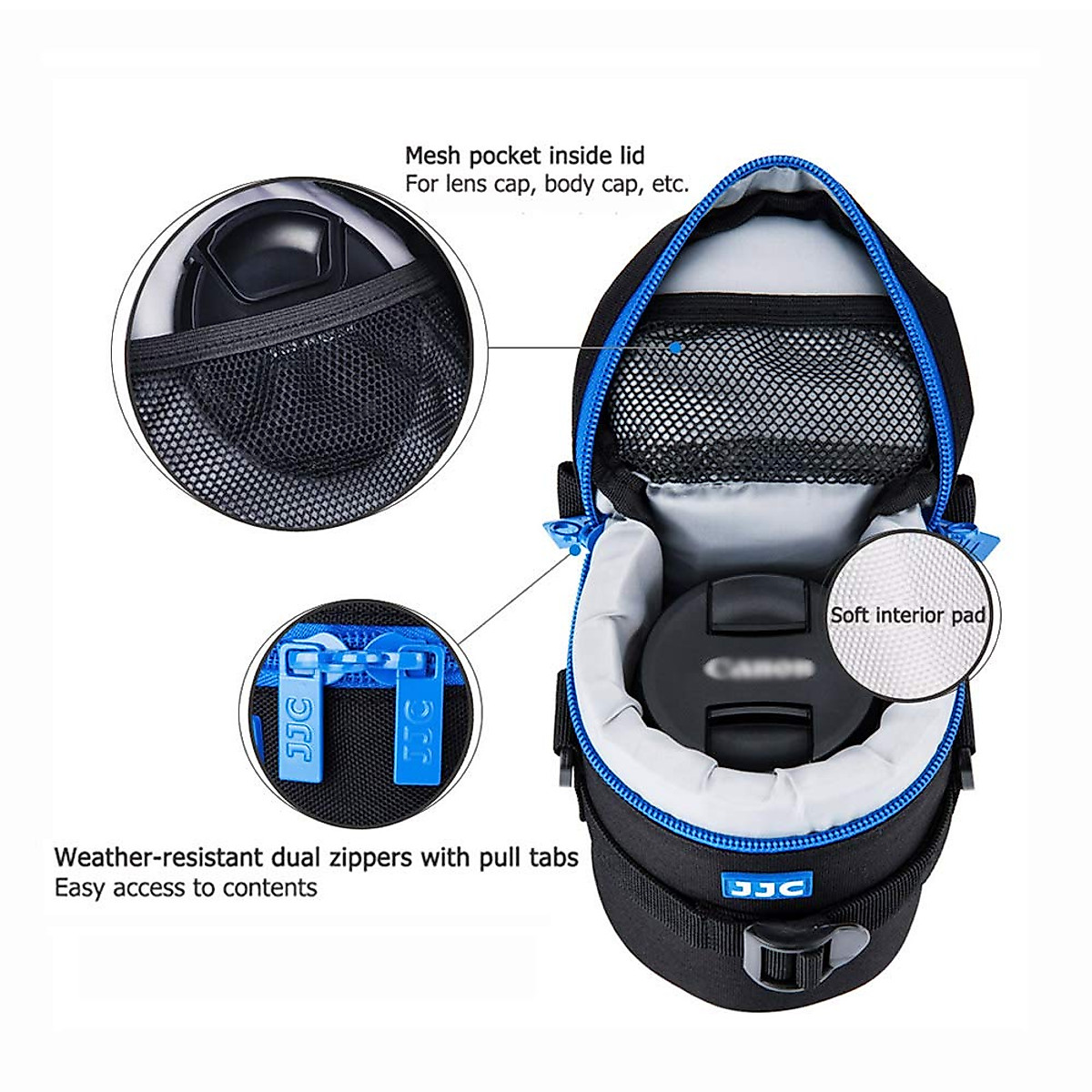 JJC Camera Lens Pouch Case for Canon RF 85mm EF-S 55-250mm EF 24-70mm Nikon Nikkor AF 70-300mm & More, Zipper Polyester Lens Protective Bag Interior Size 3.1x6.1”