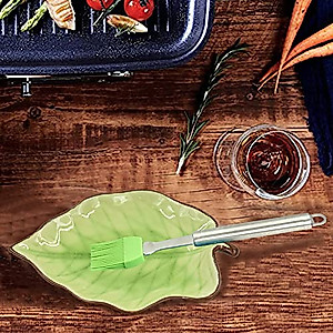 Green Spoon Rest Spoon Holder for Stove Top Kitchen Counter with Wooden Spoon, Farmhouse Decor Leaf Shape Spatula Holder Ceramic, 5.1 W x 7.5 L