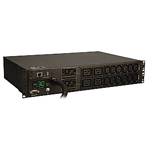 Tripp Lite Monitored PDU, 30A, 16 Outlets (12-C13 and 4-C19), 208/240V, L6-30P, 12 ft. Cord, 2U Rack-Mount Power (PDUMNH30HV),Black