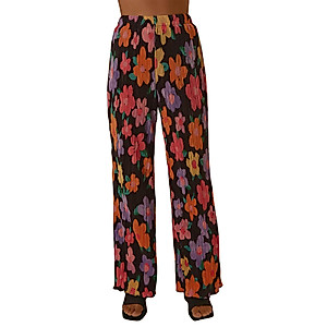 wdehow Women Casual 2 Piece Linen Sets Lapel Buttons Long Sleeve Pleated Shirts Tops Loose Pants Y2K Outfits Streetwear (A-Black, S)