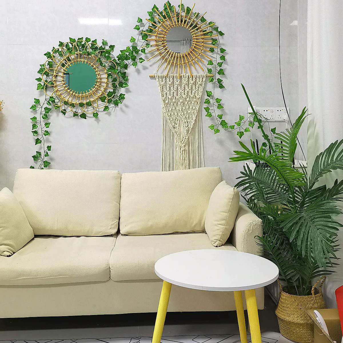 OHEMDI 12 Pack 84 feet Artificial Ivy Greenery Garland, Fake Vines Pants with Fake Leaves, Vines for Bedroom Wedding Home Kitchen Garden Party Room Decor (Green)