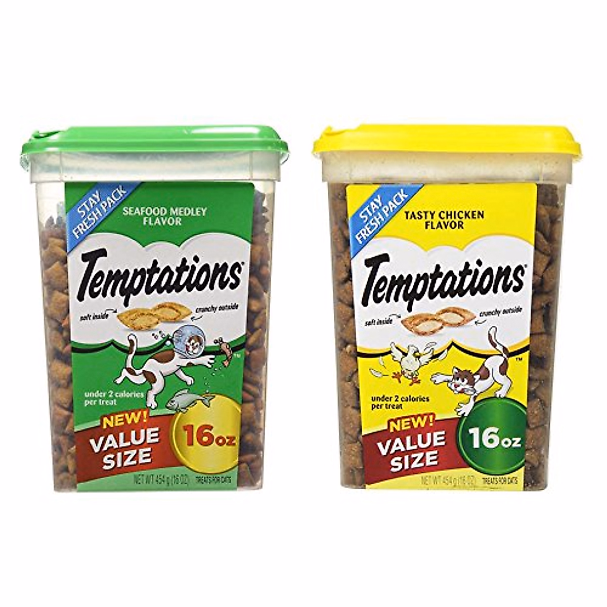 Temptations Treats for Cats Bundle: Seafood Medley (16 oz) and Tasty Chicken (16 oz)