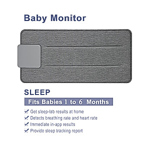 Baby Breathing Monitor, Smart Baby Monitors with Mat - Tracks Baby's Breathing Rate, Heart Rate and Provide Sleep Report, Alarm in APP for Baby Safety, Fits Babies 1 to 6 Months