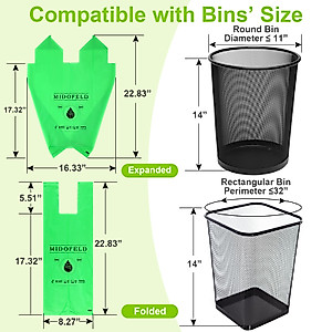 MIDOFELD 2.6 Gallon Compostable Bags, Biodegradable Small Trash Bags 100 Count Waste Basket Liner for Food Scrap, 0.8 mil Extra Thick Garbage Bag for Kitchen Countertop Bin, T-Shirt Bag BPI Certified