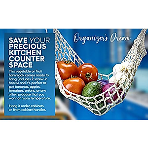 2 Pack Hanging Fruit Hammock - 2 Handwoven Cotton Produce, Banana, Macrame Fruit Hammocks For Kitchen Under Cabinet + 4 PCS Hooks - Storage That Saves Counter Space at Home, Boat, or Rv