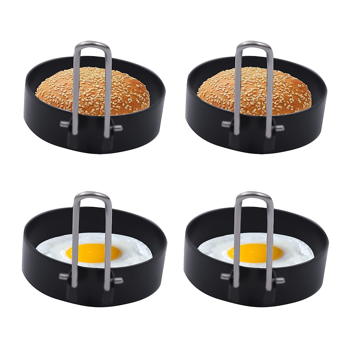 3inch Nonstick Egg Rings Set of 4, Round Crumpet Egg Maker Molds for English Muffins Pancake Cooking Griddle, Round Egg Cooker Rings for Camping Indoor Breakfast Sandwich Burger