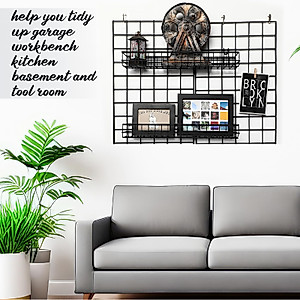 Blulu 4 Pcs Metal Grid Wall Baskets with Hooks Grid Wall Shelves Hanging Wire Basket Multi Function Storage Organizer for Kitchen Organizing Display(Black,15.75 x 3.94 x 1.97 Inch)