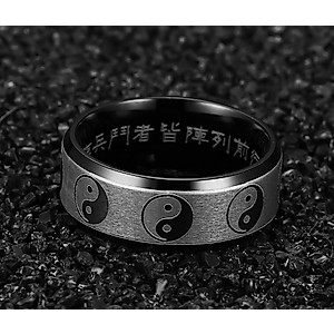 Daesar Promise Rings for Couples Black, Women Men Custom Ring Stainless Steel Yin Yang Matte 8MM Comfort Fit Personalized Engrave Ring Size 5