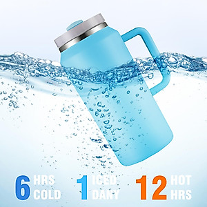 PlanetFlame 64oz Insulated Tumbler with Handle, Stainless Steel Double Wall Vacuumn Water Bottle, Lid and Straw for School, Gym, Hiking & Camping, Blue