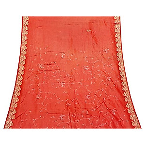Peegli Vintage Orange Saree Woven Cloth 100% Pure Silk Fabric Art Craft Women Sari