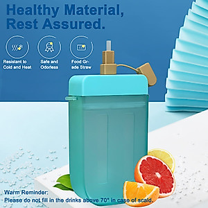 Cute Water Bottle with Straw, 300 ML Creative Ice Cream Popsicle Cups with Adjustable Shoulder Strap for School Girls Kids, Kawaii Flat Portable Leak proof Drinking Bottles for Camping Travel - Blue