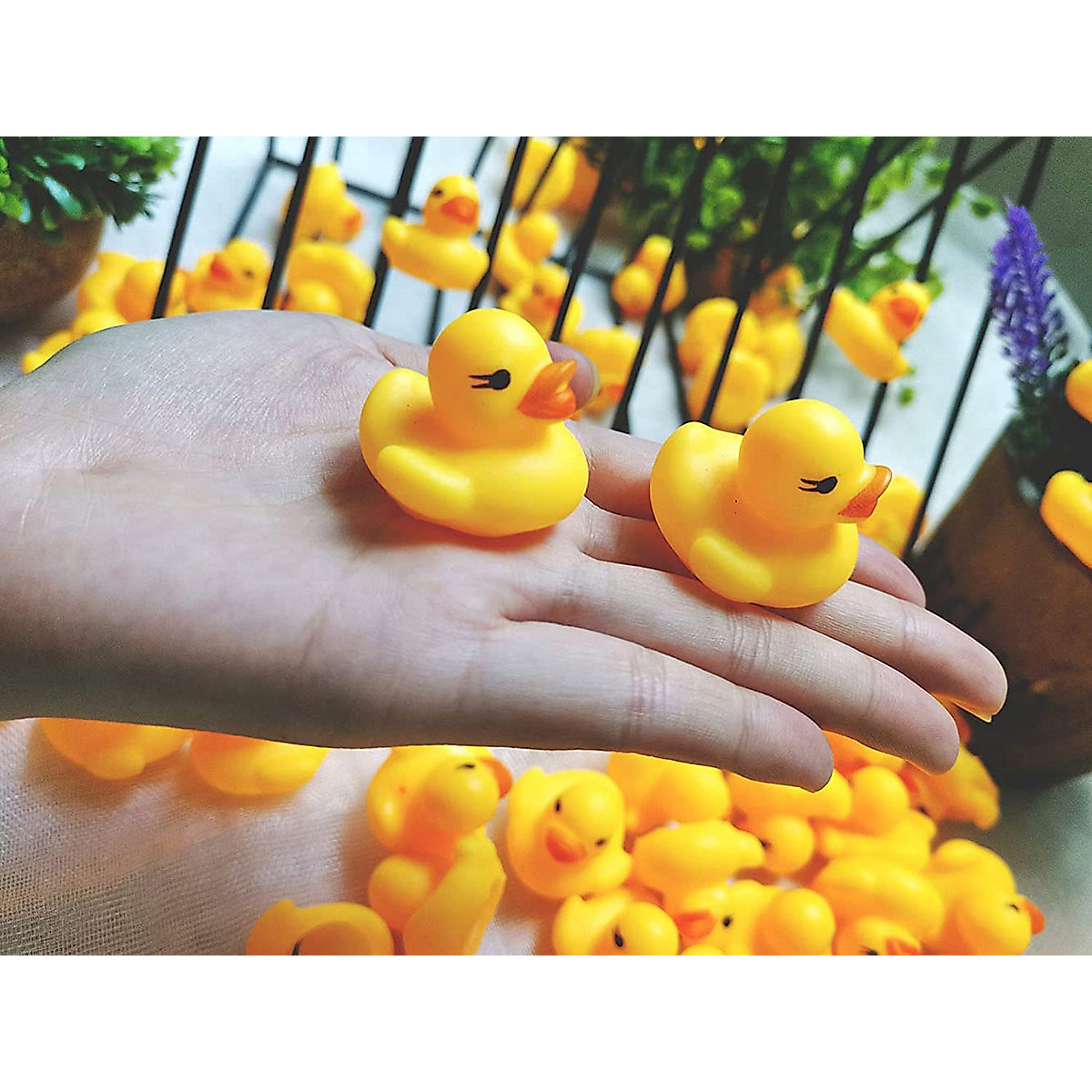 SOHAPY 100Pcs Mini Yellow Rubber Ducks Tiny Baby Shower Rubber Ducks, Squeak Fun Baby Yellow Rubber Bath Toy Float Fun Decorations for Shower Birthday Party Favors Cupcake Carnival Game Gift (100Pcs)
