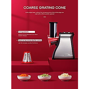 FOHERE Electric Cheese Grater Shredder, Electric Salad Maker for Home Kitchen Use, One-Touch Easy Control, Electric Grater for Vegetables, Cheeses and Nuts, BPA-Free, Red