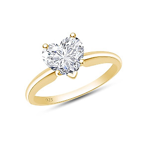 Jewel Zone US Heart Shaped White Cubic Zirconia Anniversary Solitaire Ring in 14k Yellow Gold Over Sterling Silver (4.00 cttw) Ring Size-5