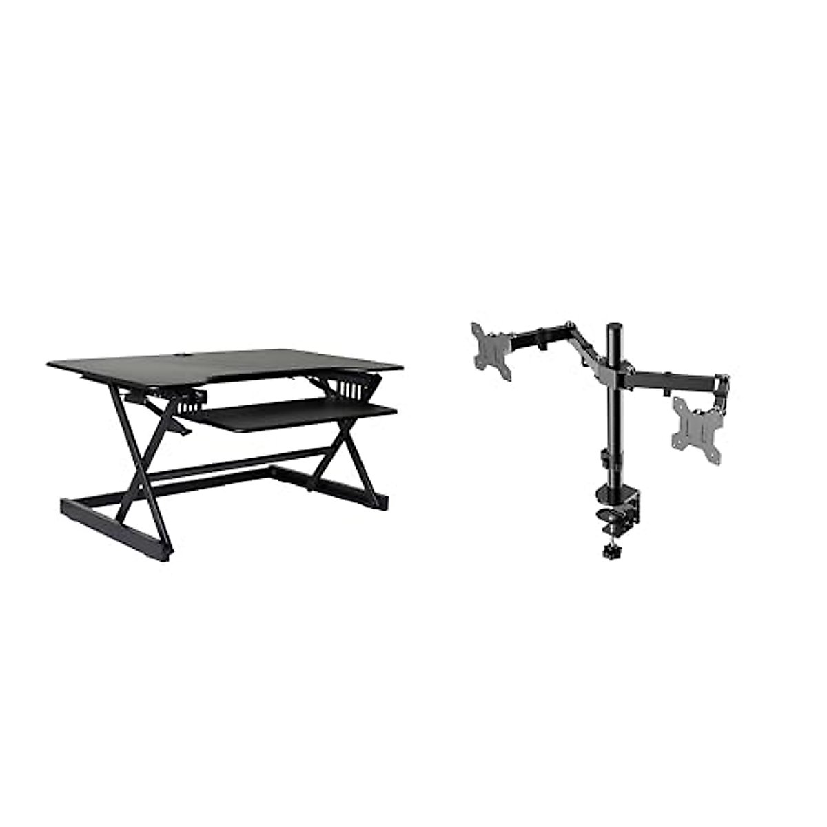 Rocelco 40" Large Height Adjustable Standing Desk Converter with Dual Monitor Mount BUNDLE - Quick Sit Stand Up Computer Workstation Riser - Retractable Keyboard Tray - Black (R DADRB-40-DM2)