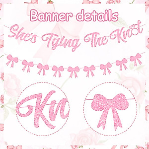 24Pcs Pink Bow Princess Bachelorette Party Decorations She's Tying The Knot Glitter Banner Pink Coquette Bow Banner Garland for Girls Bachelorette Decor Bridal Shower Engagement Wedding Party Supplies
