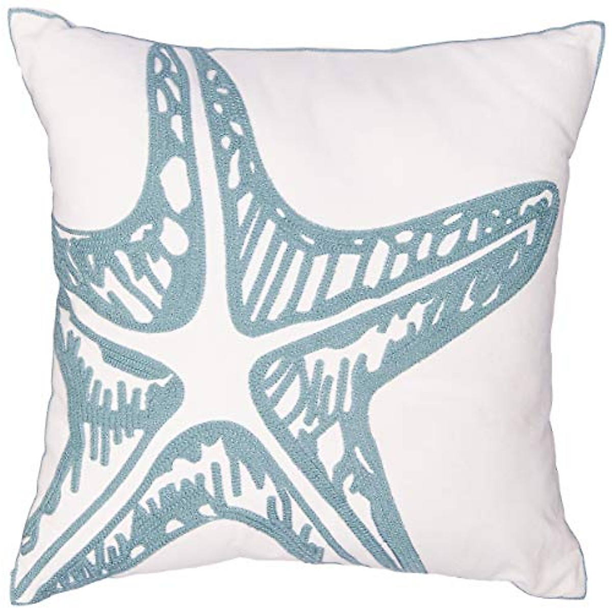 North End Decor Coastal Blue Starfish Chain Stitch Pillow 18" x 18" (Stuffed Insert Included)