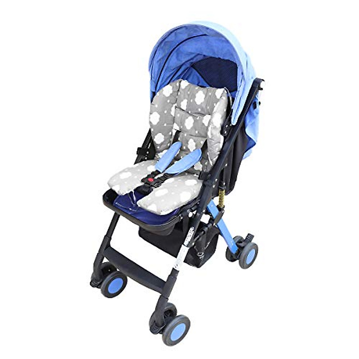 Twoworld Baby High Chair Seat Cushion Liner Mat Pad Cover Resistant and High Chair Straps (5 Point Harness) 1 Suit (Gray Clouds)