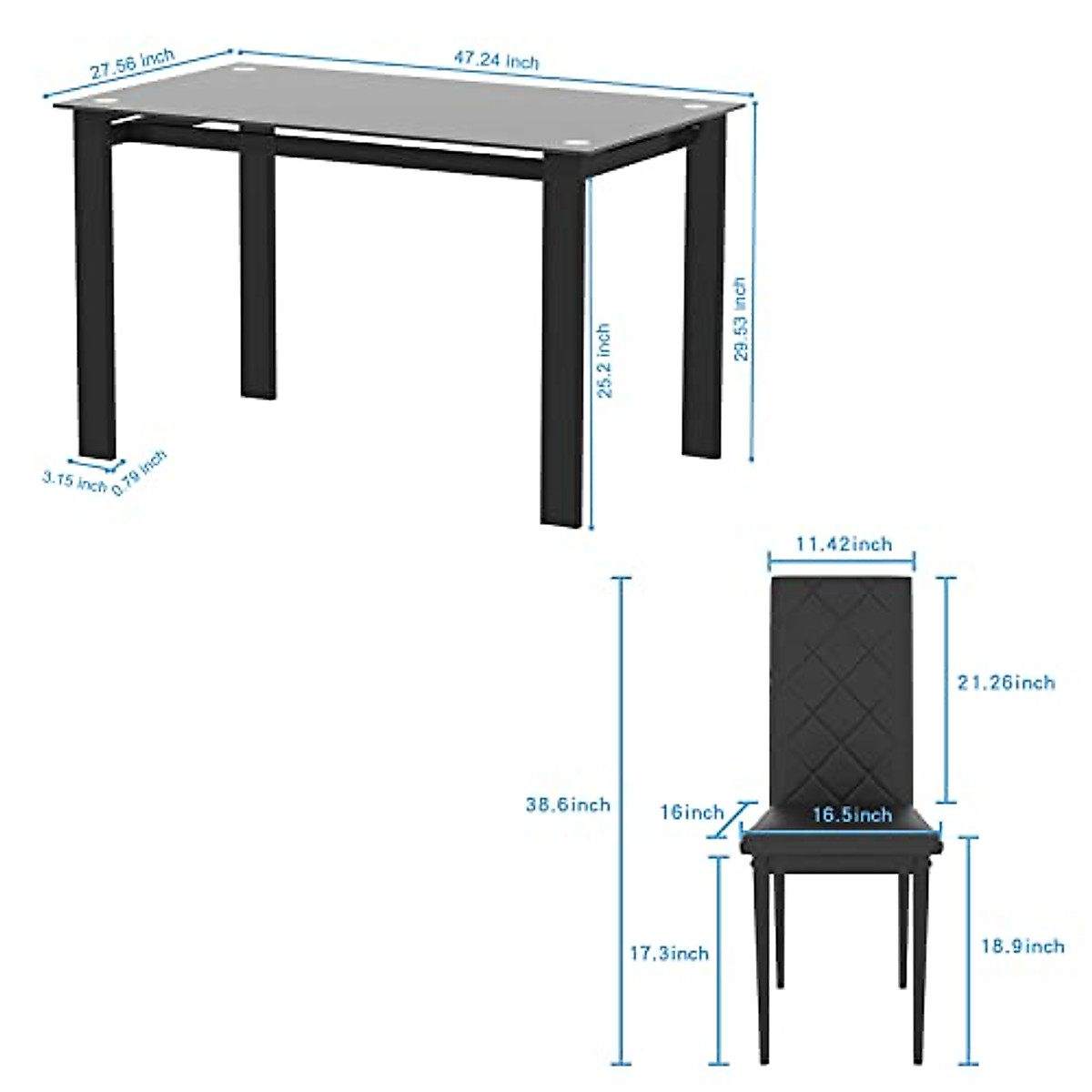 Yoglad Dining Table and Chairs, Dining Table/Chairs Set, Simple Style Table with Tempered Glass Top, Clean-Cutting Faux Leather Chairs, for Kitchen & Dining Room (Chairs*4 & Table*1, Set of 5, Black)