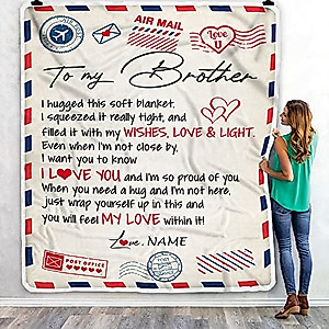 TeesNow Personalized to My Brother Blanket from Sister Air Mail Letter I Love You Brother Birthday Christmas Thanksgiving Customized Fleece Throw Blanket (60 x 80 Inches - Adult Size)
