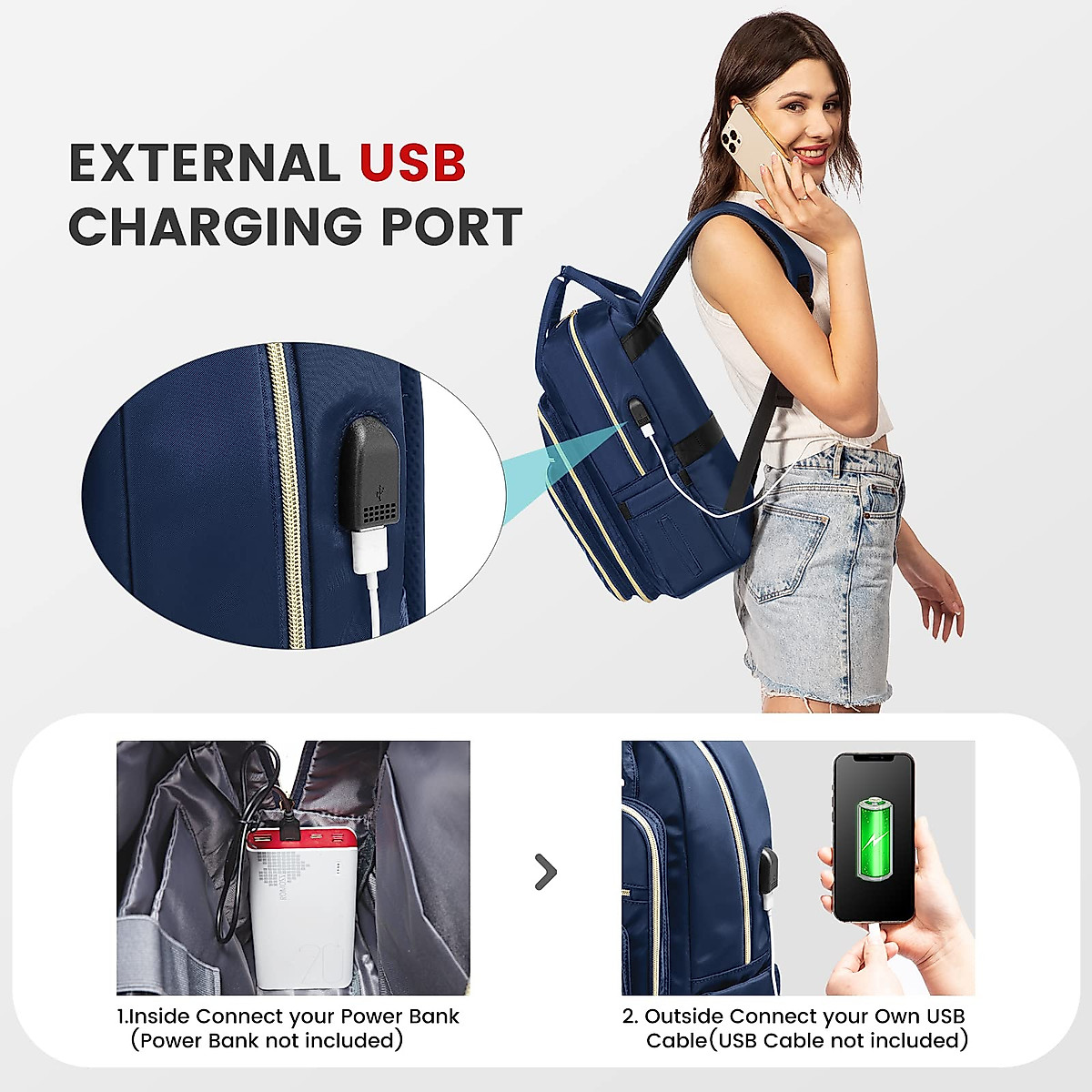 LOVEVOOK 15.6 Inch Laptop Backpack for Women,Fashion Work Travel Backpack,Waterproof Day Pack Purse for Teacher Nurse, Navy Blue.