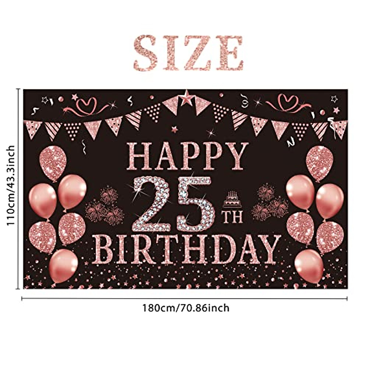 Trgowaul Happy 25th Birthday Decorations for Women, Pink Rose Gold 25 Birthday Backdrop Banner，Twenty Five Years Old Birthday Party Supply Photography Background Birthday Sign Poster Decor Gift Girls