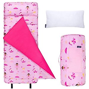 Wildkin Original Nap Mat with Reusable Pillow for Boys and Girls, Perfect for Elementary Sleeping Mat, Features Hook and Loop Fastener, Soft Cotton Blend Materials Nap Mat for Kids (Ballerina)