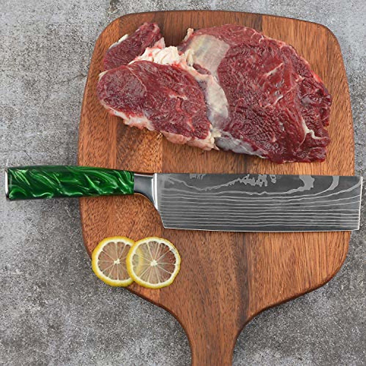 CULITECH Nakiri Knife, 7 inches Sharp Laser Damascus Pattern Chef Knife with Resin Handle and Sheath,Utility Kitchen Knife for Kitchen and Restaurant used