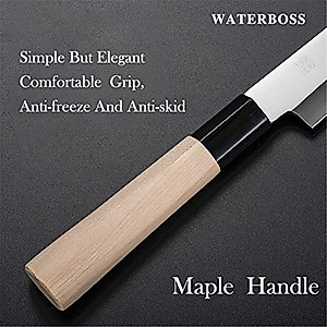 Waterboss,Japanese Yanagi Kiritsuke Sushi Sashimi Chef Knife Salmon Knife Slicer Razor Sharp Sashimi Watermelon Knives, 5Cr15mov Stainless Steel Sashimi Yanagiba Knife, Maple Handle, 10.6 inch (270mm)