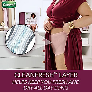 Depend Silhouette Adult Incontinence and Postpartum Underwear for Women, Maximum Absorbency, Large (40–52" Waist), Berry, 52 Count (2 Packs of 26)