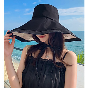 HUAMULAN 7" Wide Brim Women Summer Sun Floppy Hat Beach Bucket Fishing Hats Reversible Foldable Travel UV Protection