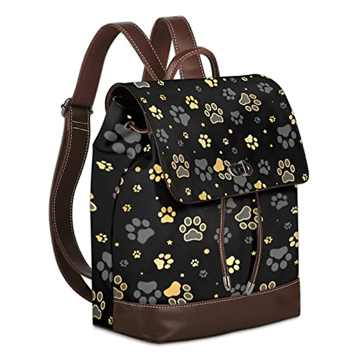 Leather Backpack Purse for Women, Print Dog Paw PU Leather Women Girls Ladies Backpack Multipurpose Daypacks Travel Bag, College Bookbag Water Resistant Casual Daypack Backpacks